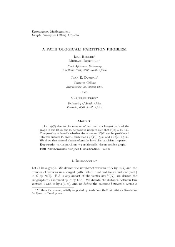 (PDF) A path(ological) partition problem
