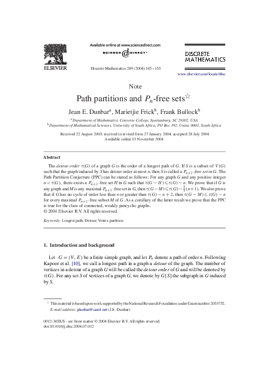 (PDF) Path partitions and Pn-free sets