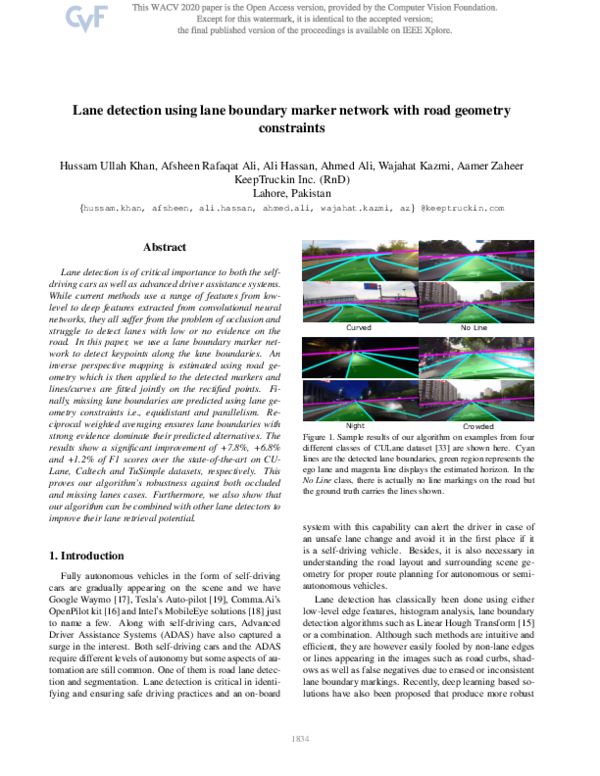 (PDF) Lane detection using lane boundary marker network with road geometry constraints