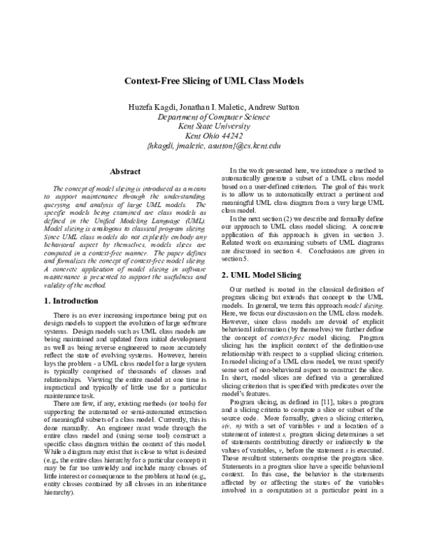 (PDF) Context-free slicing of UML class models