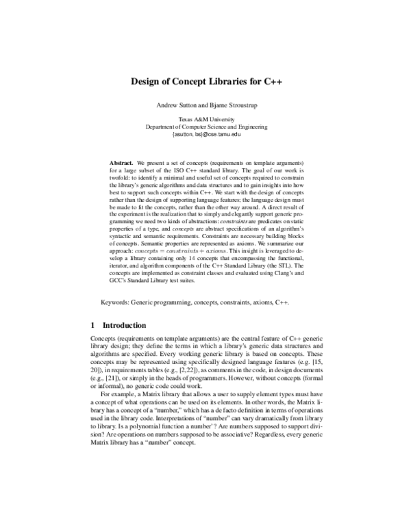 (PDF) Design of Concept Libraries for C++