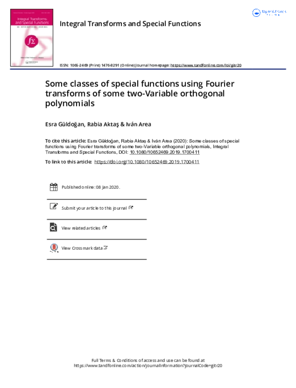 (PDF) Some classes of special functions using Fourier transforms of some two-Variable orthogonal ...