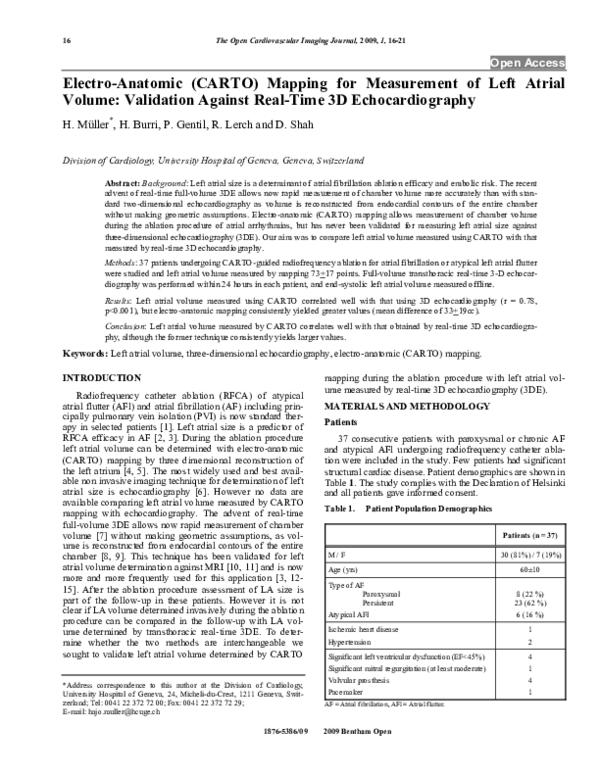 (PDF) Electro-Anatomic (CARTO) Mapping for Measurement of Left Atrial ...