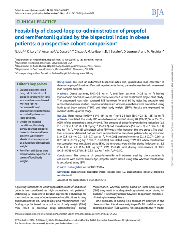 (PDF) Feasibility of closed-loop co-administration of propofol and remifentanil guided by the ...