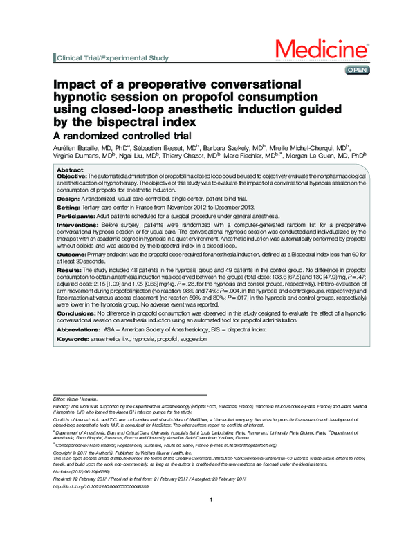 (PDF) Impact of a preoperative conversational hypnotic session on ...