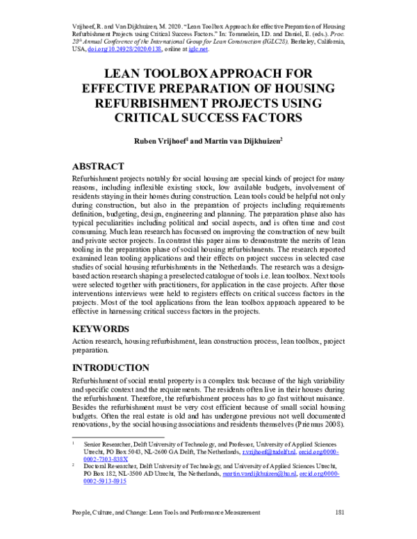 (PDF) Lean Toolbox Approach for Effective Preparation of Housing ...