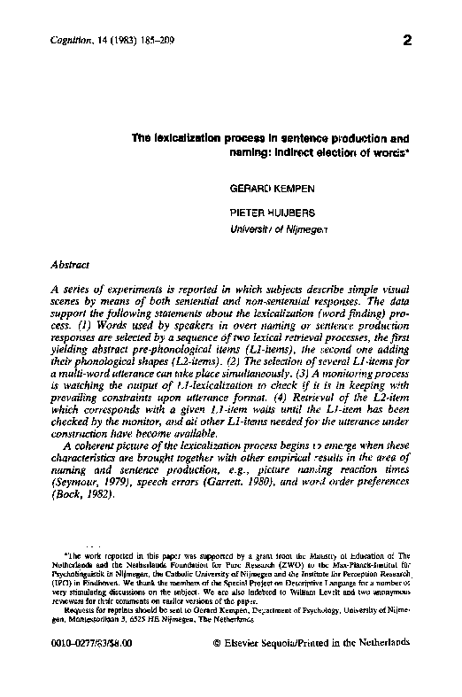(PDF) The lexicalization process in sentence production and naming ...