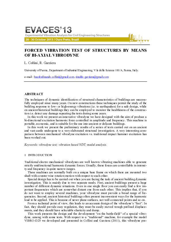 (PDF) Forced Vibration Test of Structures by Means of Bi-Axial Vibrodyne