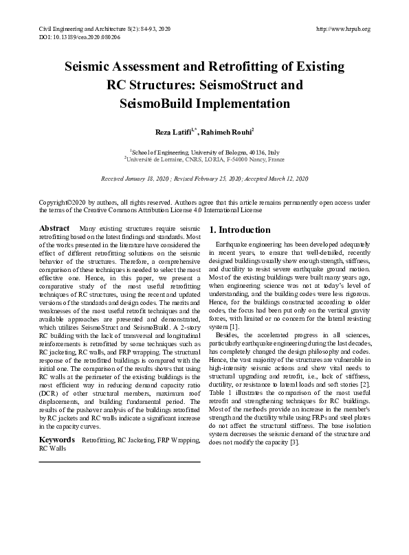 Pdf Seismic Assessment And Retrofitting Of Existing Rc Structures