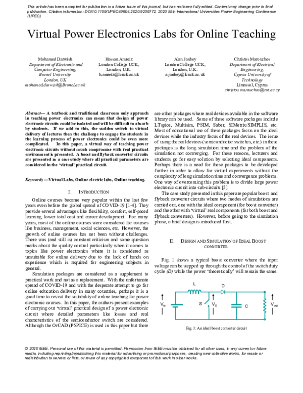 (PDF) Virtual Power Electronics Labs for Online Teaching