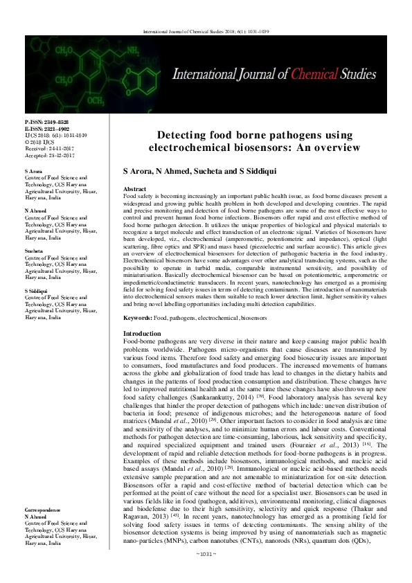 (PDF) Detecting food borne pathogens using electrochemical biosensors: An overview