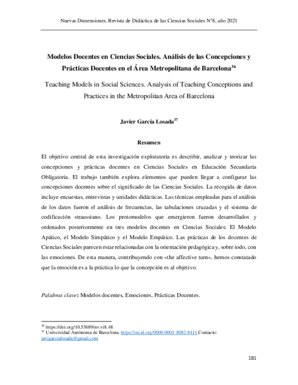 (PDF) Modelos Docentes en Ciencias Sociales. Análisis de las ...