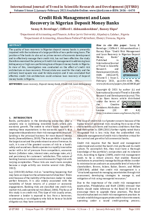 (PDF) Credit Risk Management and Loan Recovery in Nigerian Deposit ...