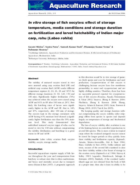 (PDF) In vitro storage of fish oocytes: effect of storage temperature ...