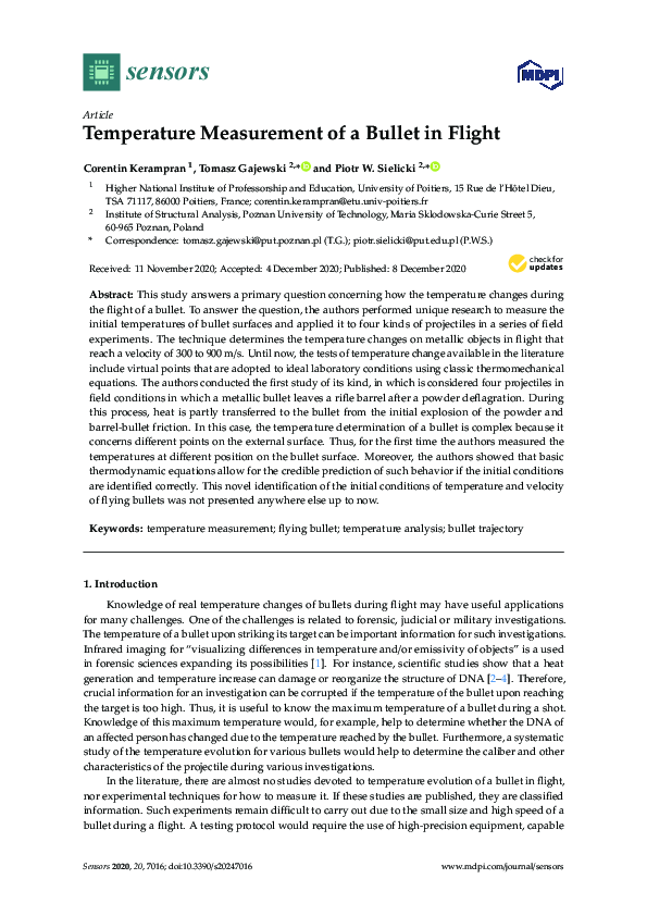 (PDF) Temperature Measurement of a Bullet in Flight