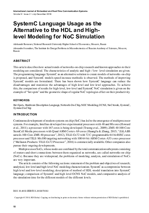 Pdf Systemc Language Usage As The Alternative To The Hdl And High 7150