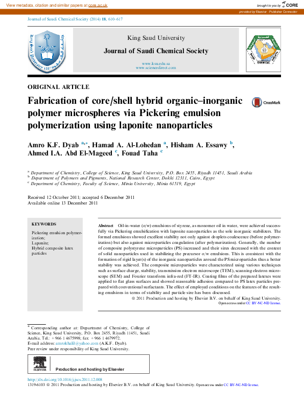 (PDF) Fabrication of core/shell hybrid organic–inorganic polymer ...