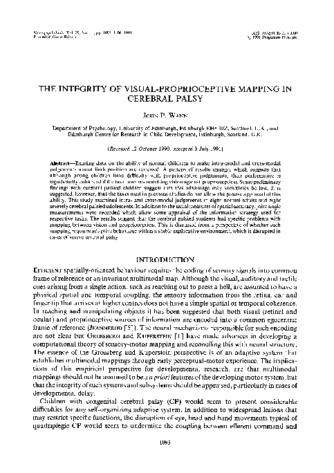 (PDF) The integrity of visual-proprioceptive mapping in cerebral palsy