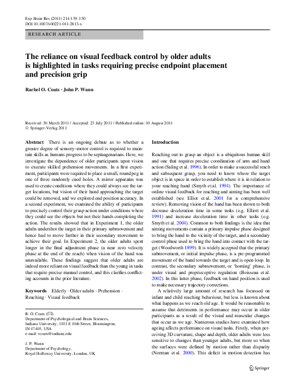 (PDF) The reliance on visual feedback control by older adults is ...