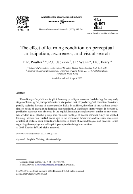(PDF) The effect of learning condition on perceptual anticipation, awareness, and visual search ...