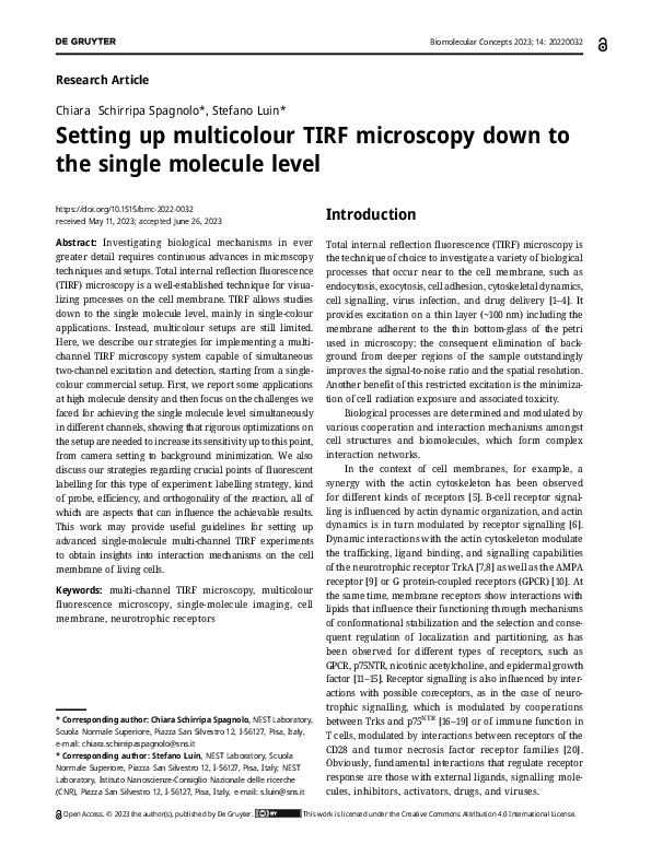 (PDF) Setting up multicolour TIRF microscopy down to the single ...