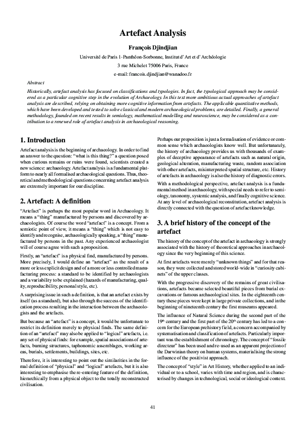 (PDF) Artefact analysis