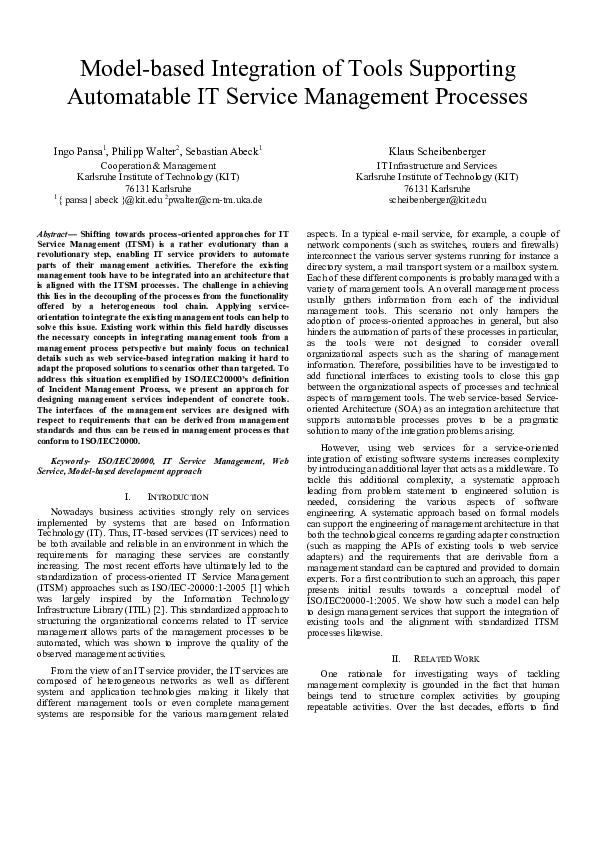 (PDF) Model-based integration of tools supporting automatable IT Service Management processes ...