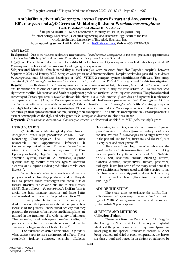 (PDF) Antibiofilm Activity of Conocarpus erectus Leaves Extract and ...
