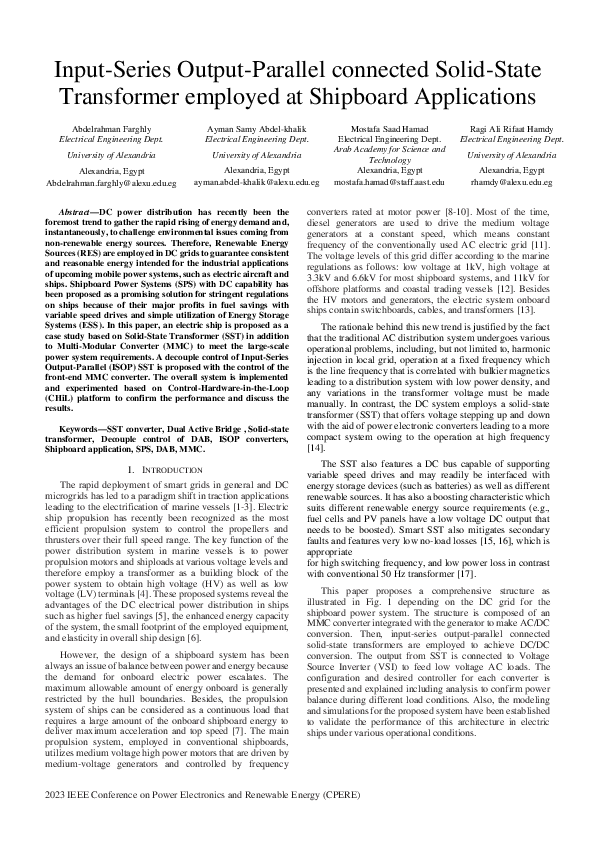 Pdf Input Series Output Parallel Connected Solid State Transformer Employed At Shipboard