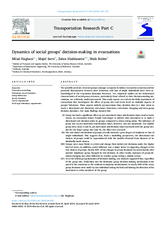 (PDF) Dynamics of social groups’ decision-making in evacuations