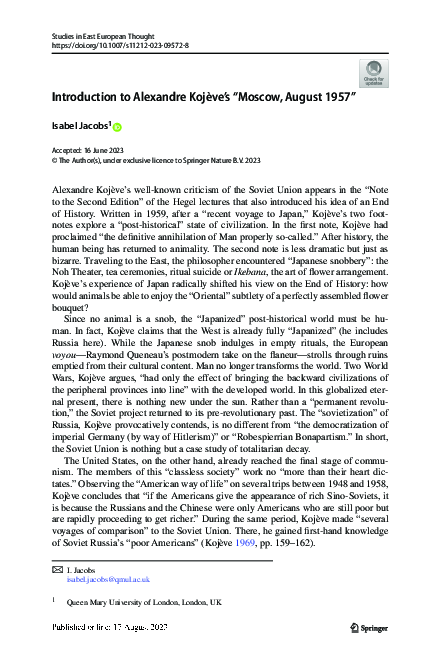 (PDF) Introduction to Alexandre Kojève's "Moscow, August 1957"