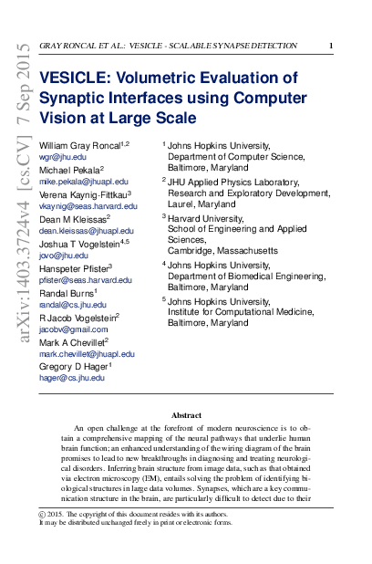 (PDF) VESICLE: Volumetric Evaluation of Synaptic Interfaces using Computer vision at Large Scale