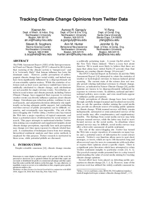 (PDF) Tracking Climate Change Opinions from Twitter Data