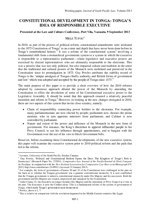 (PDF) Constitutional development in Tonga - Tonga's idea of responsible ...