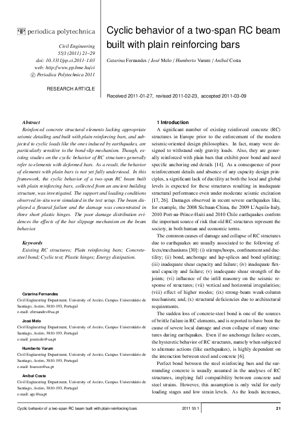 (PDF) Cyclic behavior of a two-span RC beam built with plain reinforcing bars