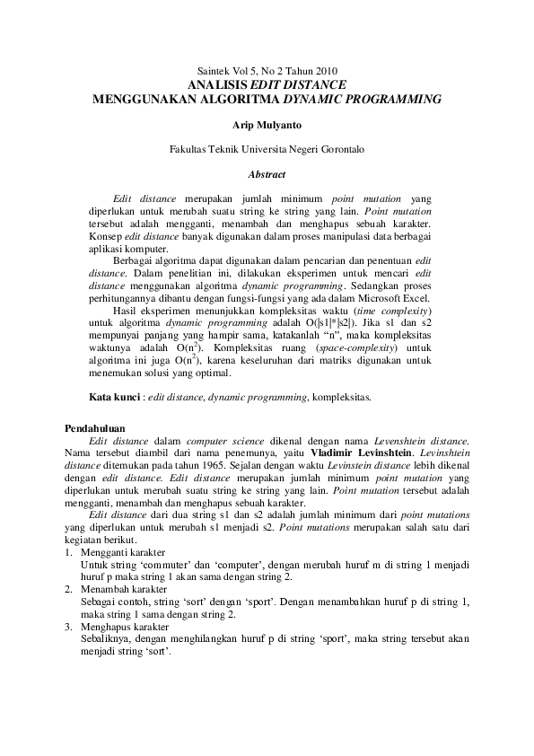 (PDF) Analisis Edit Distance Menggunakan Algoritma Dynamic Programming (PDF) Analisis Edit Distance Menggunakan Algoritma Dynamic Programming