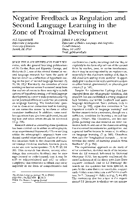 (PDF) Negative Feedback as Regulation and Second Language Learning in ...
