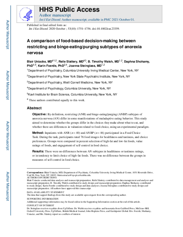 (PDF) A comparison of food‐based decision‐making between restricting ...