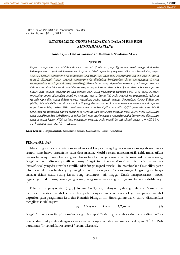 (PDF) Generalized Cross Validation Dalam Regresi Smoothing Spline | andi sayuti - Academia.edu