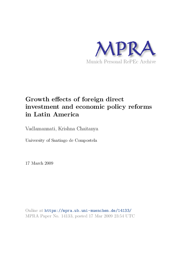 (PDF) Growth effects of foreign direct investment and economic policy ...