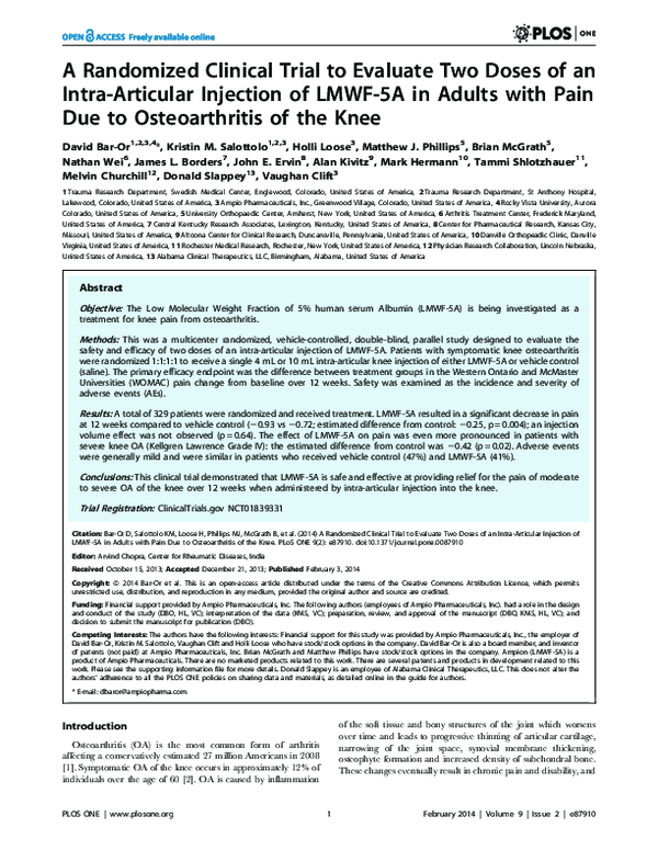 (PDF) A Randomized Clinical Trial to Evaluate Two Doses of an Intra-Articular Injection of LMWF ...