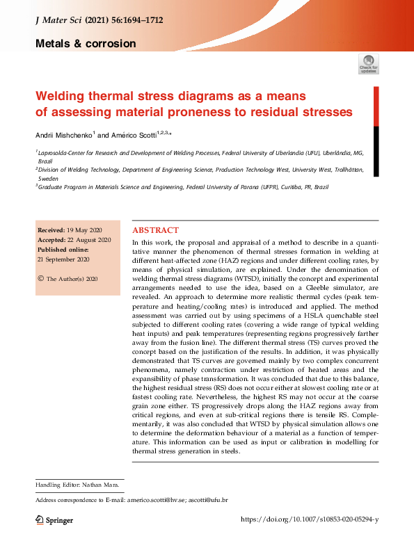 (PDF) Welding thermal stress diagrams as a means of assessing material ...