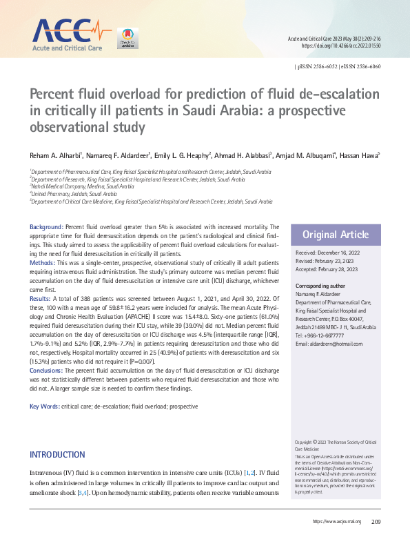 (PDF) Percent fluid overload for prediction of fluid de-escalation in ...