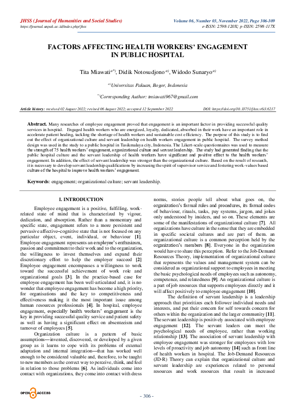 (PDF) Factors Affecting Health Workers’ Engagement in Public Hospital