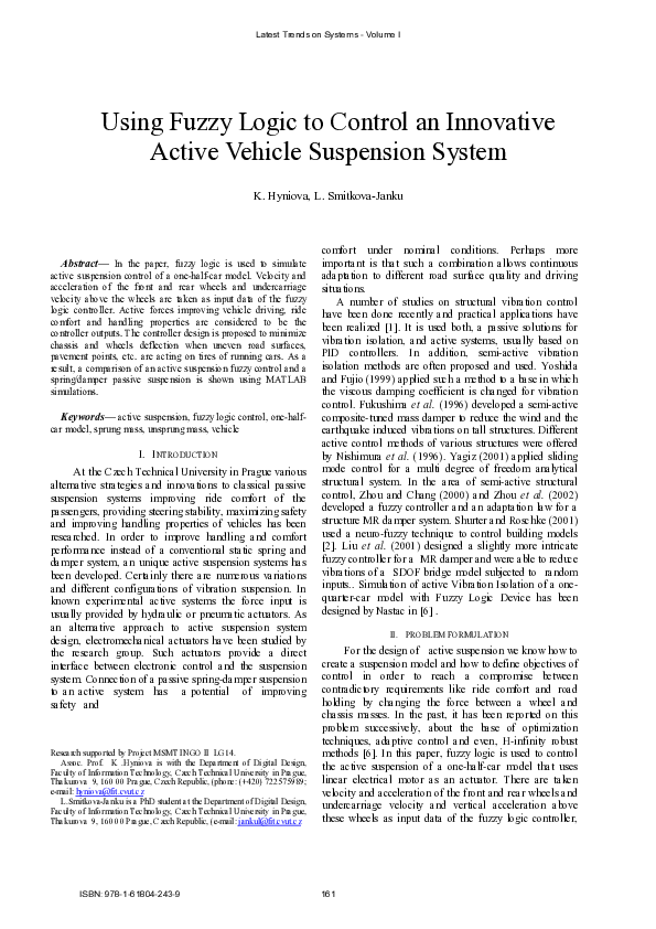 (PDF) Using Fuzzy Logic to Control an Innovative Active Vehicle Suspension System