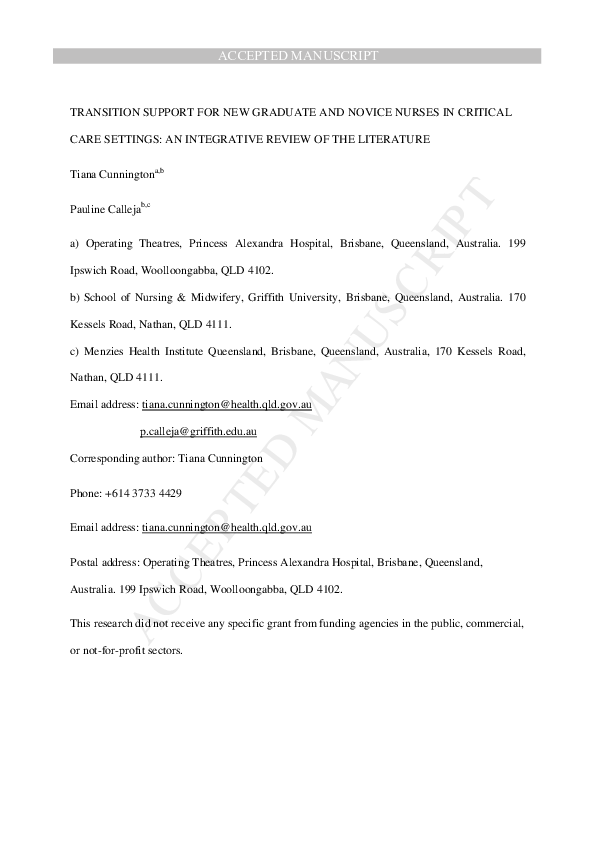 (PDF) Transition support for new graduate and novice nurses in critical ...