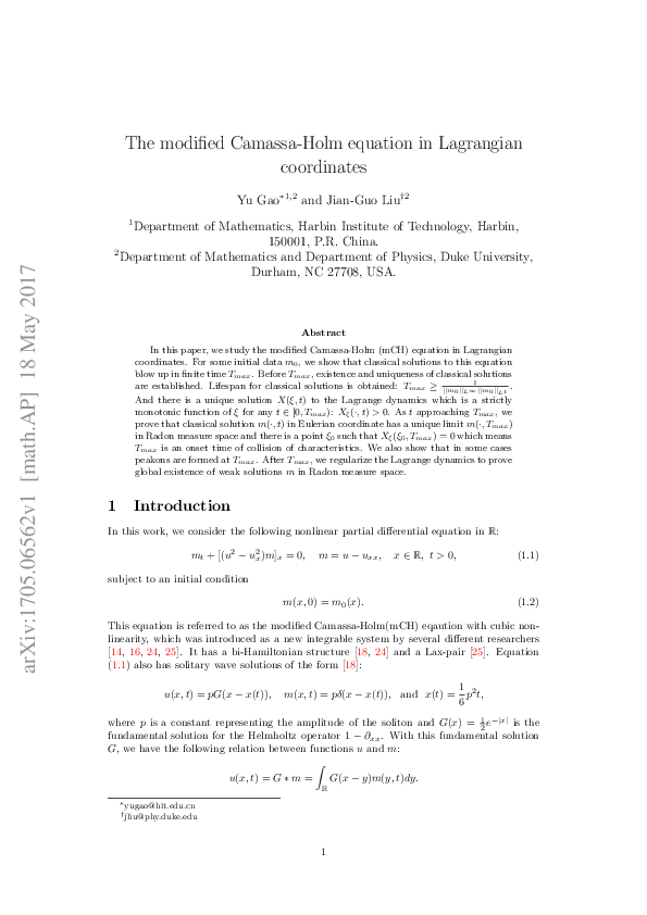 Pdf The Modified Camassa Holm Equation In Lagrangian Coordinates