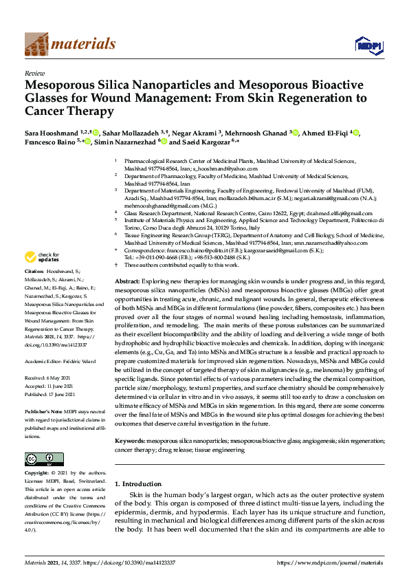 (PDF) Mesoporous Silica Nanoparticles and Mesoporous Bioactive Glasses for Wound Management ...