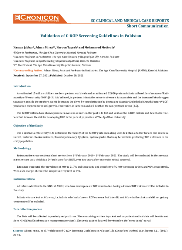 (PDF) Validation of G-ROP Screening Guidelines in Pakistan