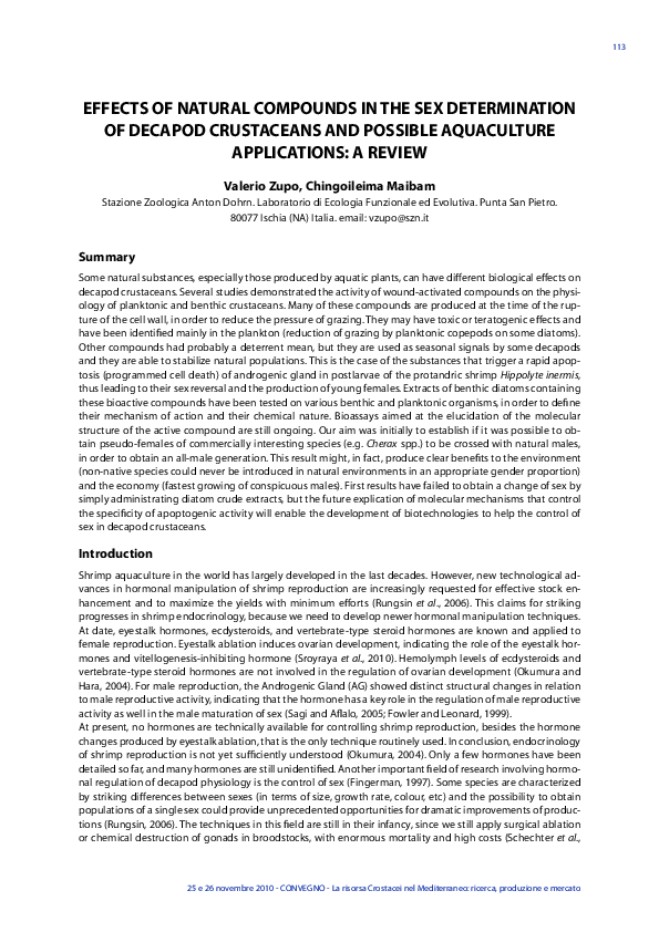 Pdf Effects Of Natural Compounds In The Sex Determination Of Decapod